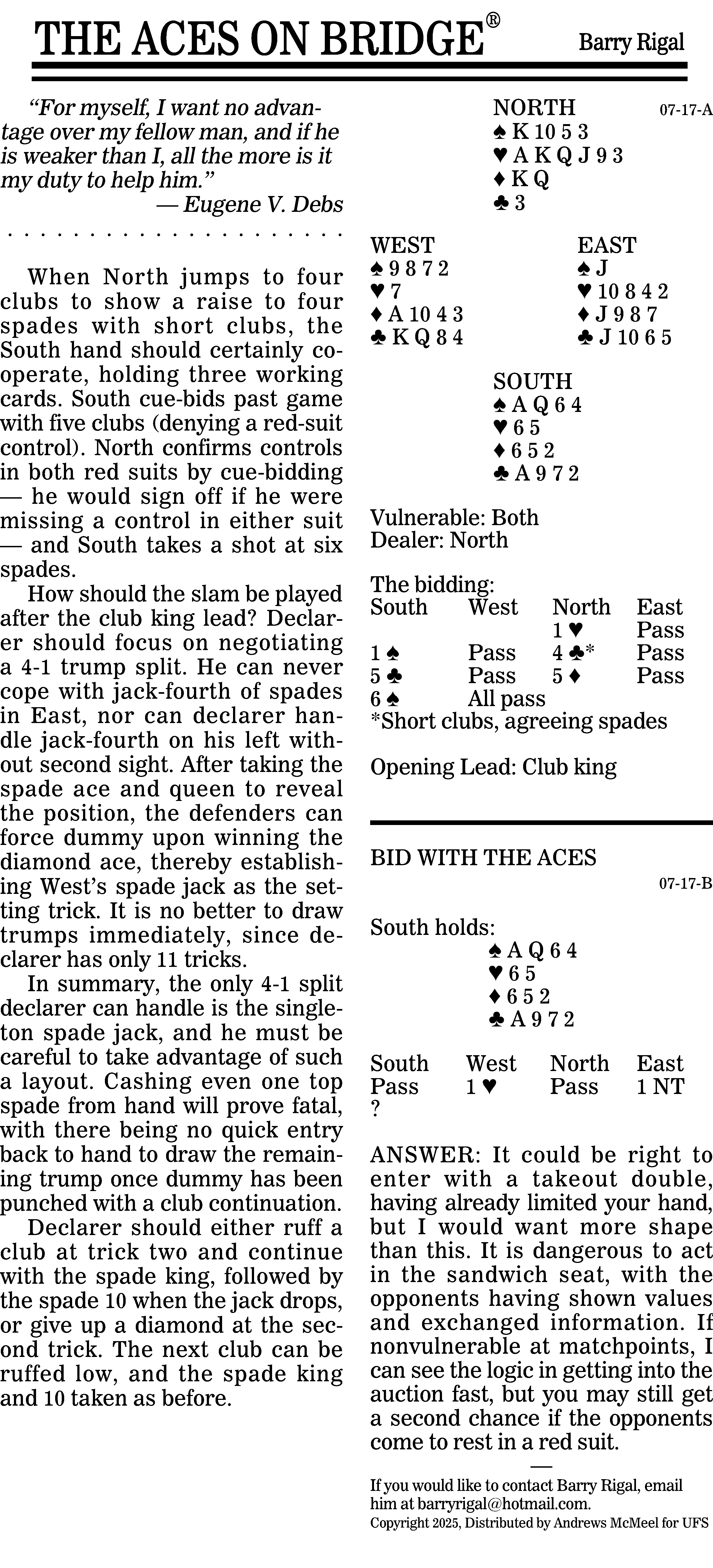 Aces on Bridge » Blog Archive » The Aces on Bridge: Thursday, 21 August ...