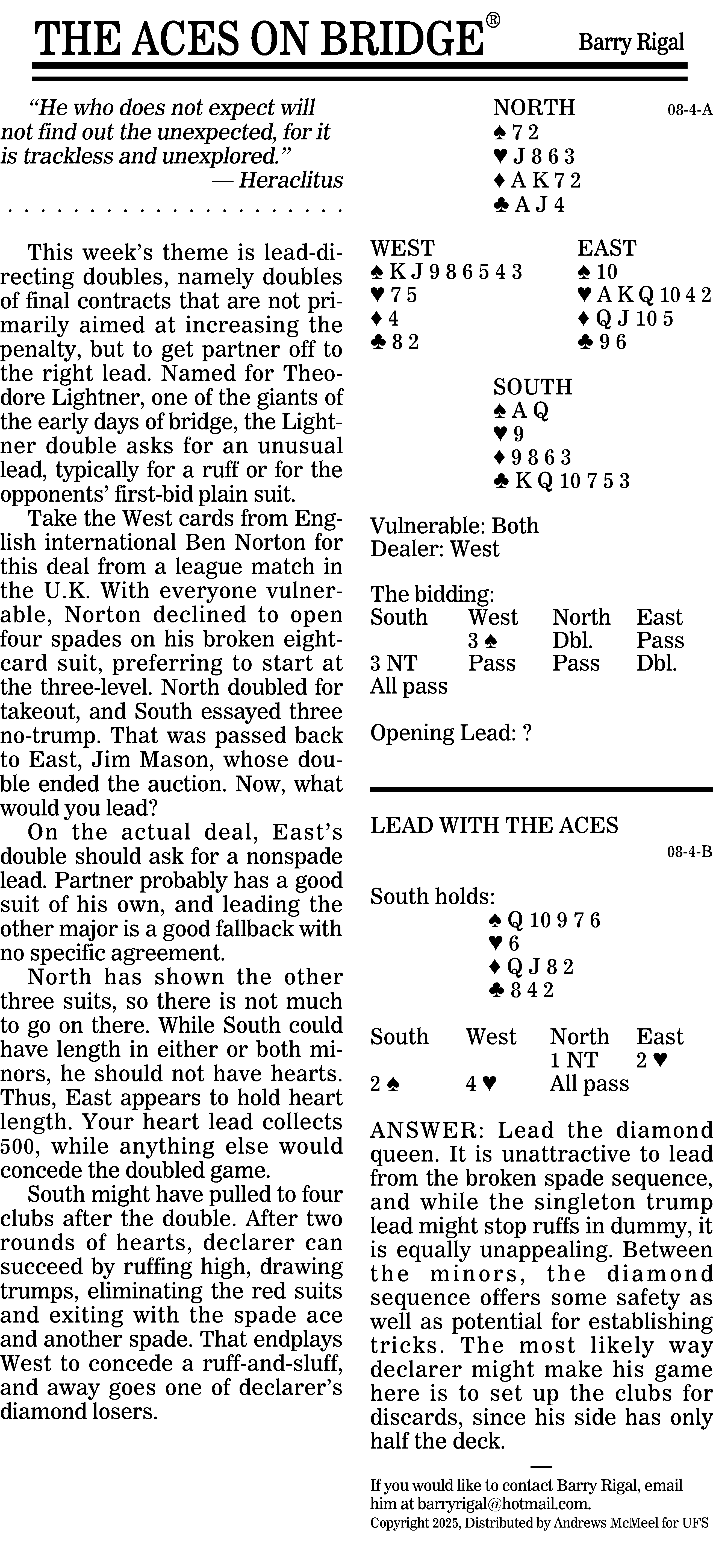 Aces on Bridge » Blog Archive » The Aces on Bridge: Monday, 1 September ...