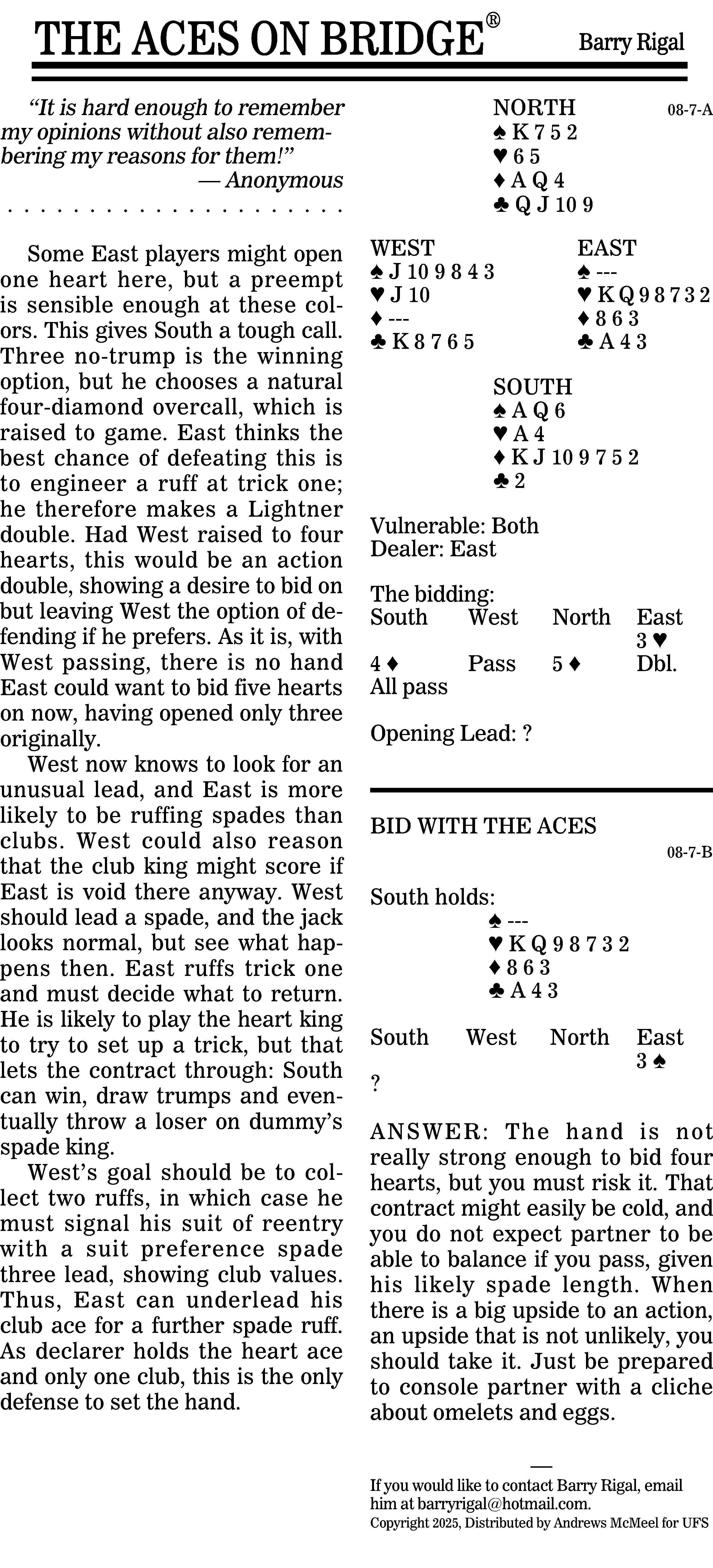 Aces on Bridge » Blog Archive » The Aces on Bridge: Thursday, 4 ...