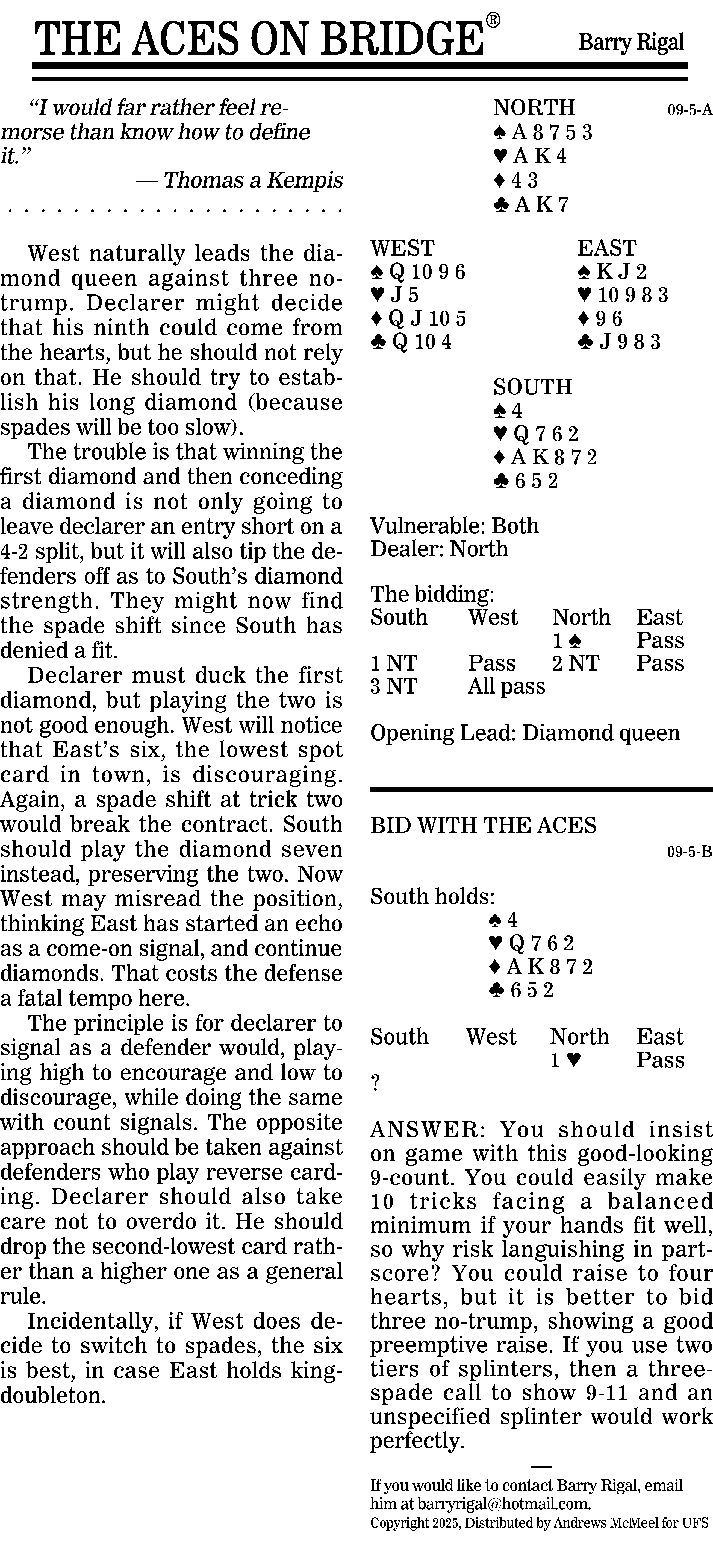 Aces on Bridge » Blog Archive » The Aces on Bridge: Friday, 3 October 2025