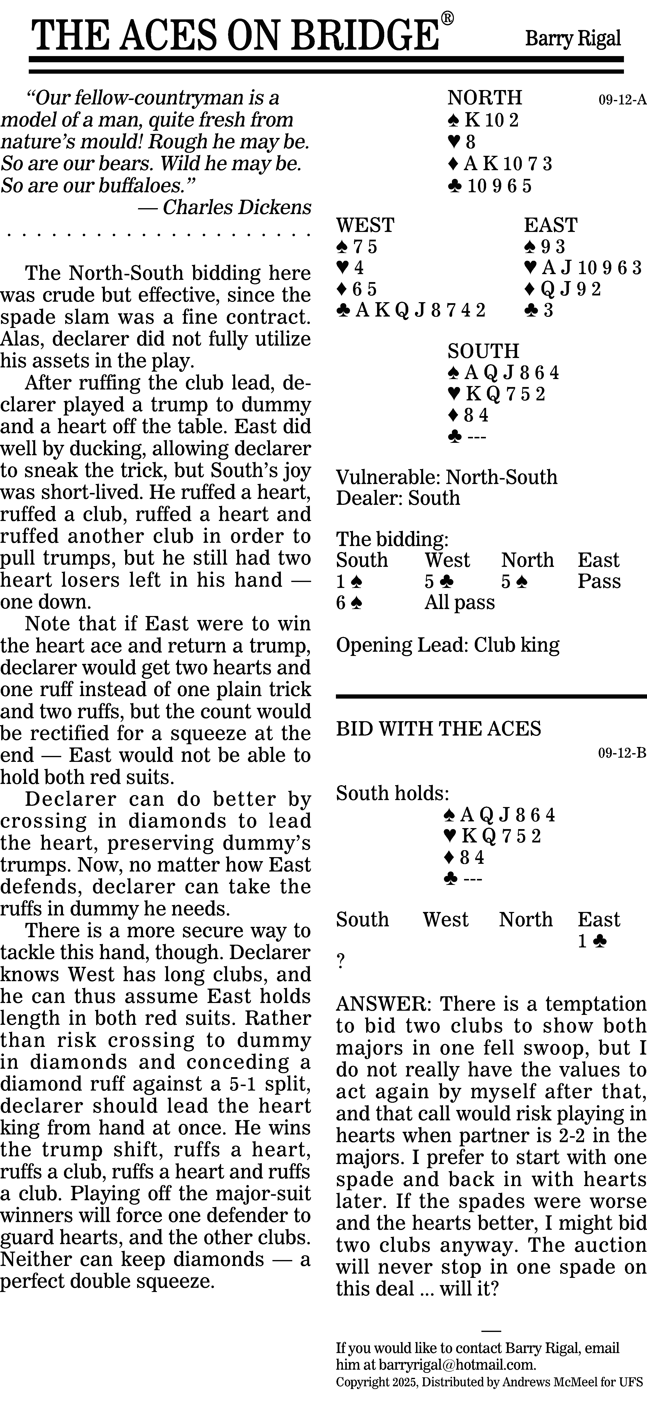 Aces on Bridge » Blog Archive » The Aces on Bridge: Friday, 10 October 2025