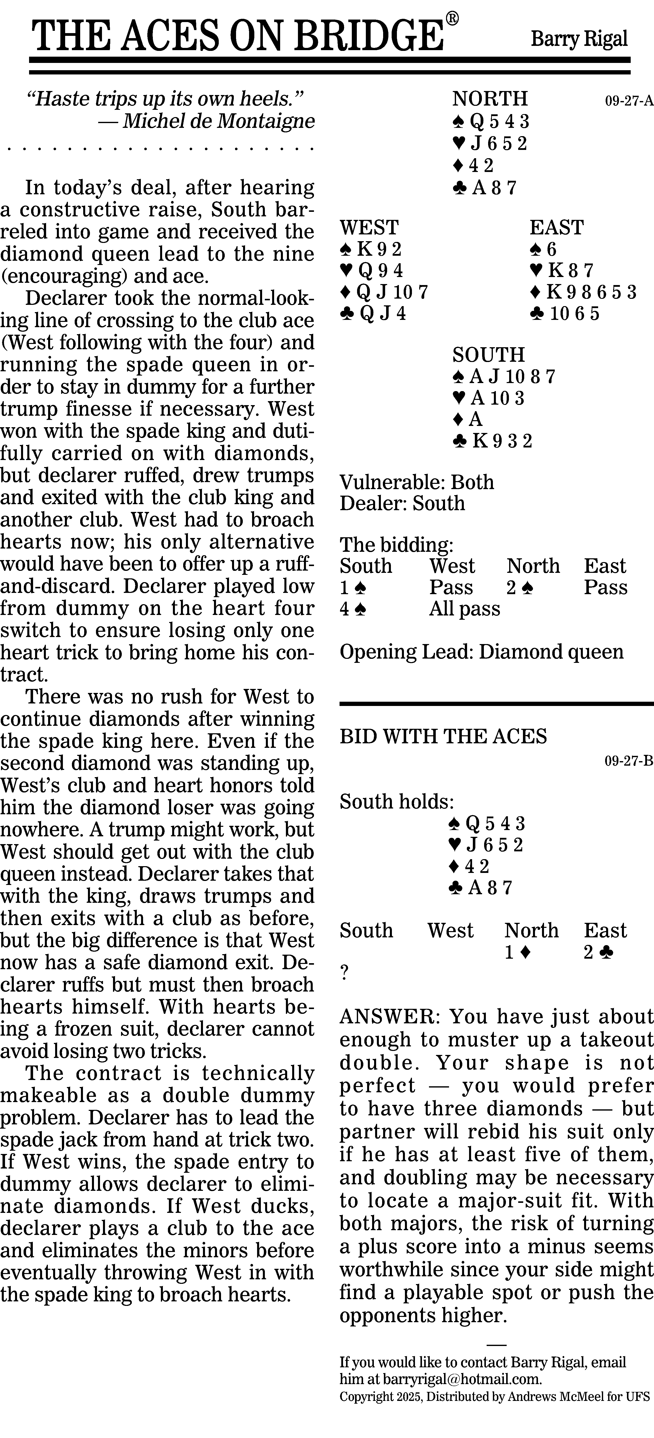 Aces on Bridge » Blog Archive » The Aces on Bridge: Saturday, 25 ...