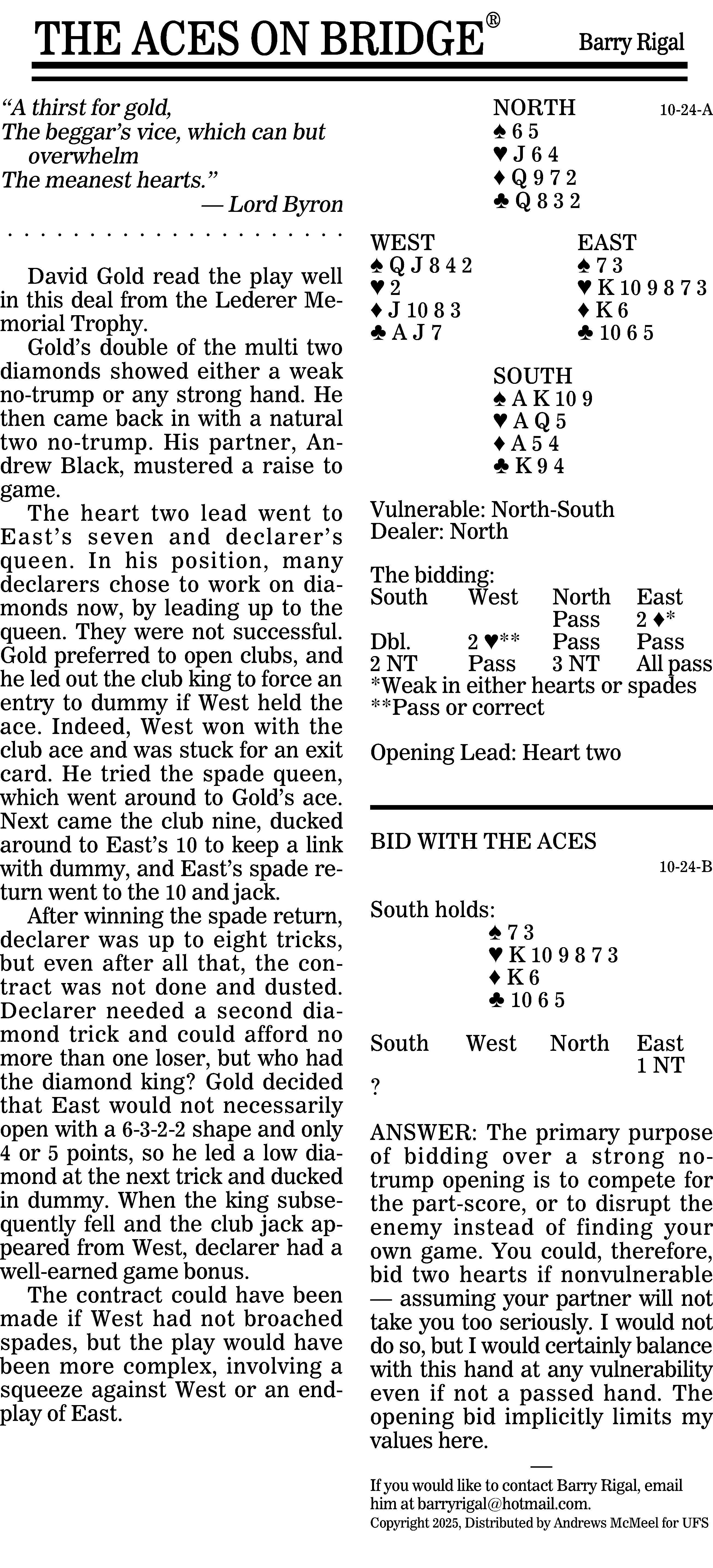 Aces on Bridge » Blog Archive » The Aces on Bridge: Friday, 21 November ...